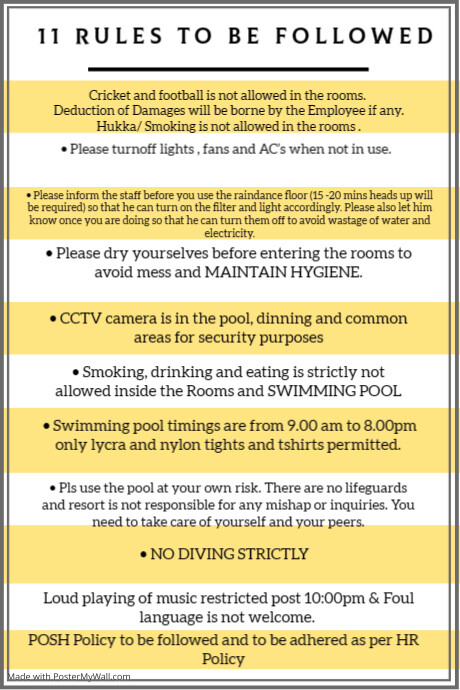 11 Rules For Eating Poster Template | PosterMyWall