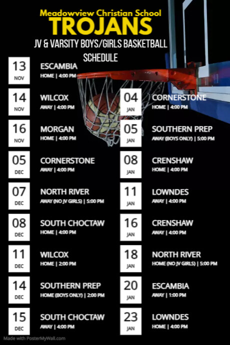 JV & V Basketball Schedule | PosterMyWall