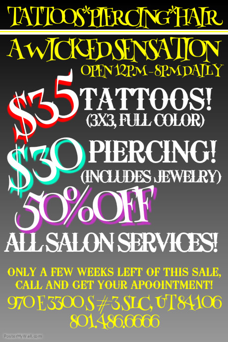 Copy of TATTOOS * PIERCINGS * HAIR!! | PosterMyWall