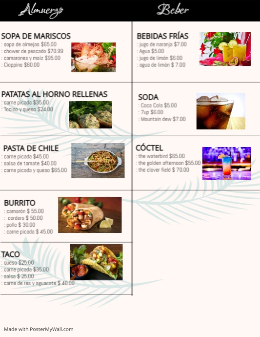 Tropical Spanish Menu Template | PosterMyWall