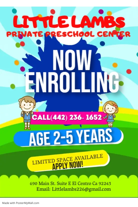 PRE-SCHOOL KINDERGARDEN FLYER Template (1) | PosterMyWall