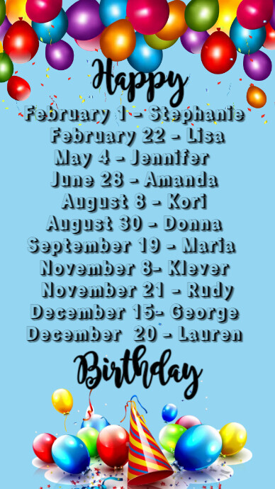 Regency Staff Birthday List | PosterMyWall