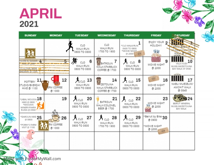 Copy of April 2021 Monthly Events Calendar Template | PosterMyWall