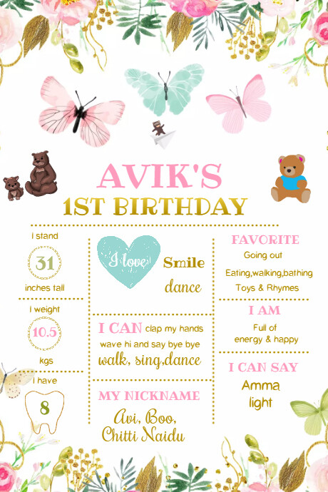 Butterfly Editable birthday Milestone | PosterMyWall