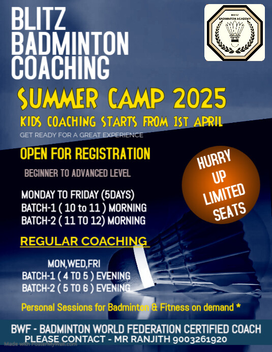 Badminton Classes Coaching Camp Flyer Poster (1) | PosterMyWall