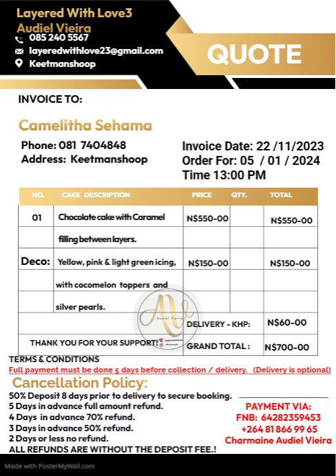 Gold Invoice Template | PosterMyWall