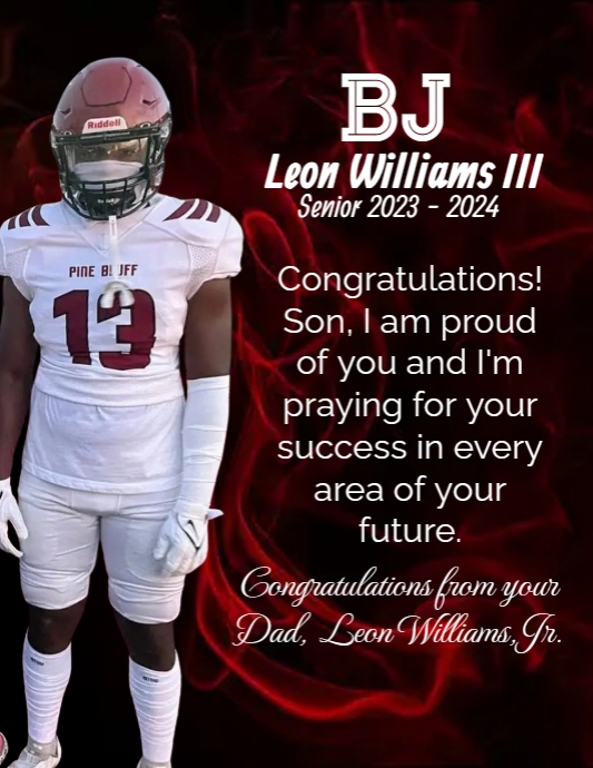 LEON WILLIAMS III SOUVENIR AD FROM DAD, LEON JR | PosterMyWall