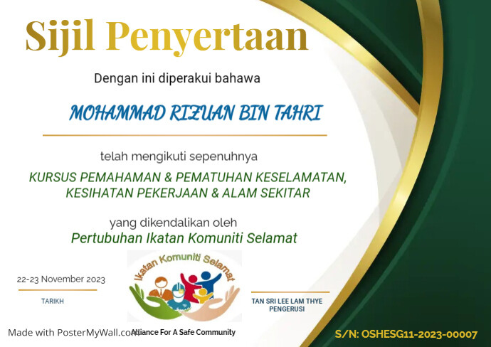 OSHESG11-2023-00007_M-Rizuan-MBPJ | PosterMyWall