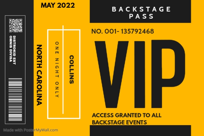 Copy of vip pass access template design yellow and gr | PosterMyWall