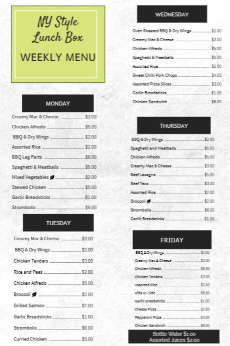 School Weekly Menu Planner Template | PosterMyWall