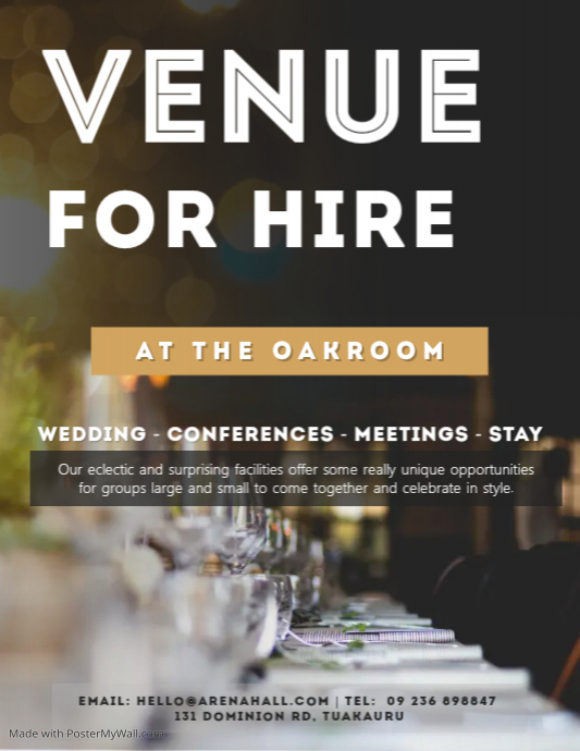 Copy of Dark brown venue for hire flyer | PosterMyWall