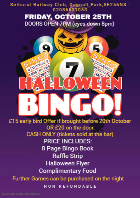 Purple Halloween Bingo Night Invitation Poster Design | PosterMyWall