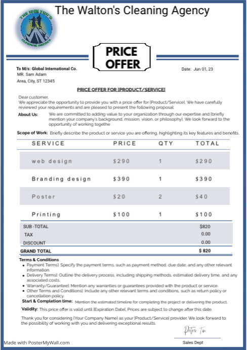 proffisonal price offer template A4 | PosterMyWall