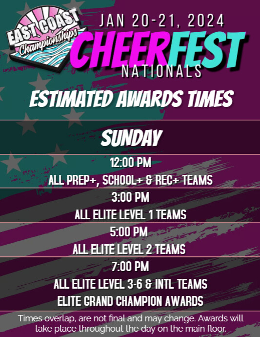 2024 CHEERFEST SUNDAY Block AWARDS SCHEDULE | PosterMyWall