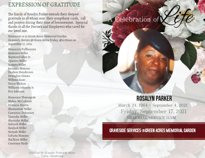 Copy of Copy of Copy of Red Rose Obituary Front/Back | PosterMyWall
