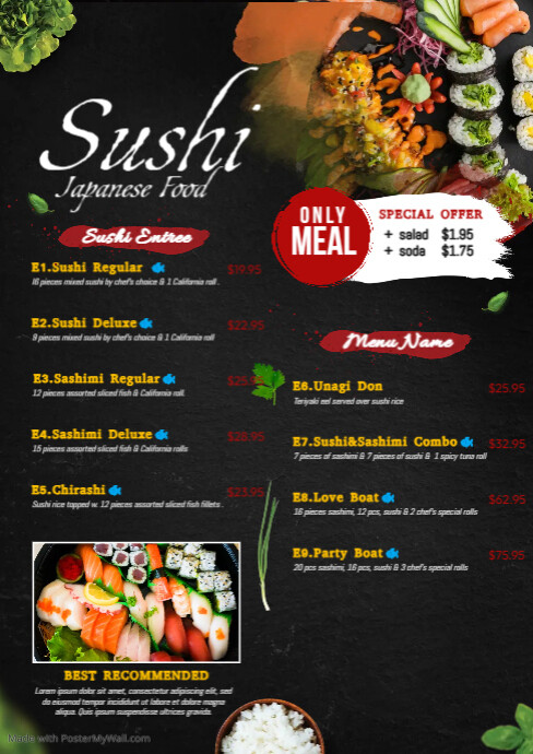 Copy of Restaurant Sushi Menu Flyer / Poster Template | PosterMyWall