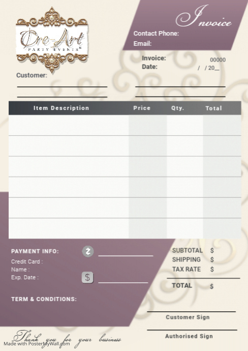 CRE-ART PARTY EVENTS Invoice | PosterMyWall