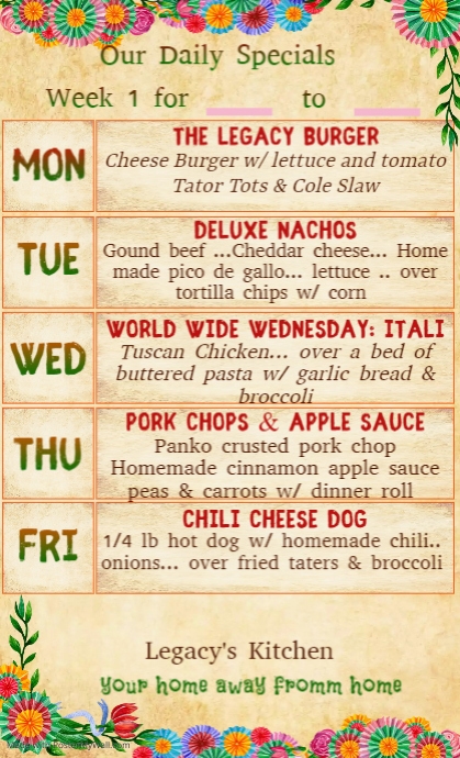 Daily Specials Menu | PosterMyWall