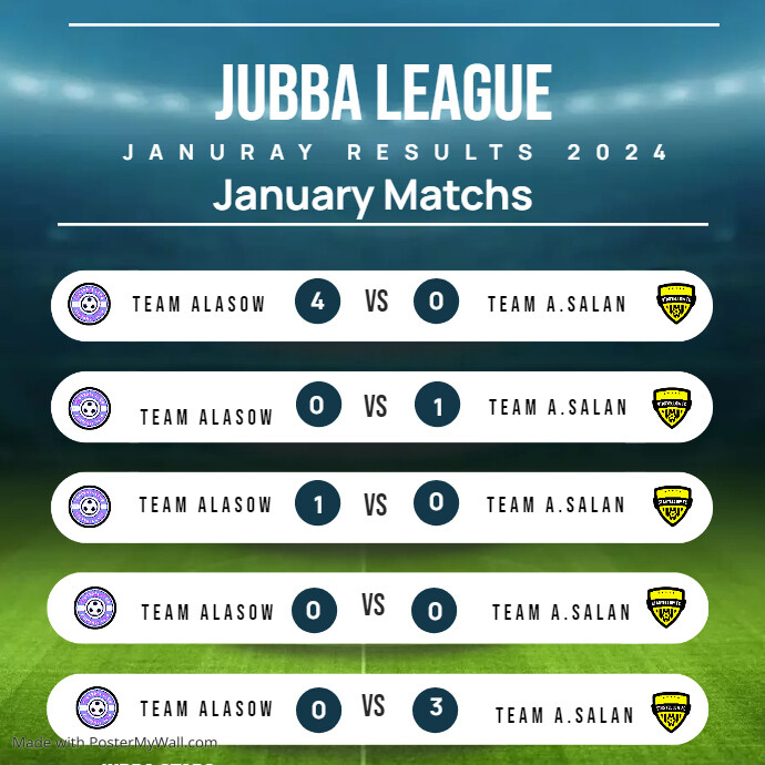 Match Results Sunday Soccer League | PosterMyWall