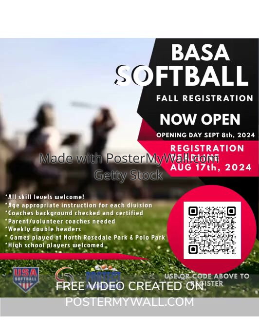 Red Women's Softball Tryouts Video Ad | PosterMyWall