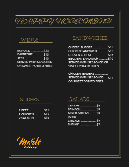 HAPPY HOUR MENU | PosterMyWall