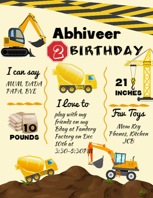 Construction JCB Birthday Poster | PosterMyWall