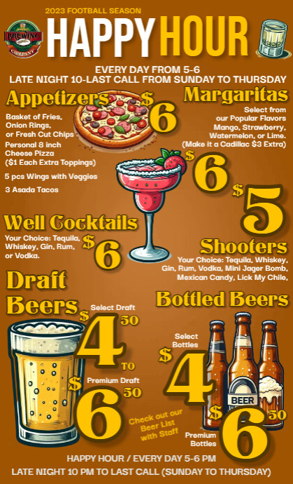 Happy Hour Menu for DBC Legal Size for Menu Sleeves | PosterMyWall