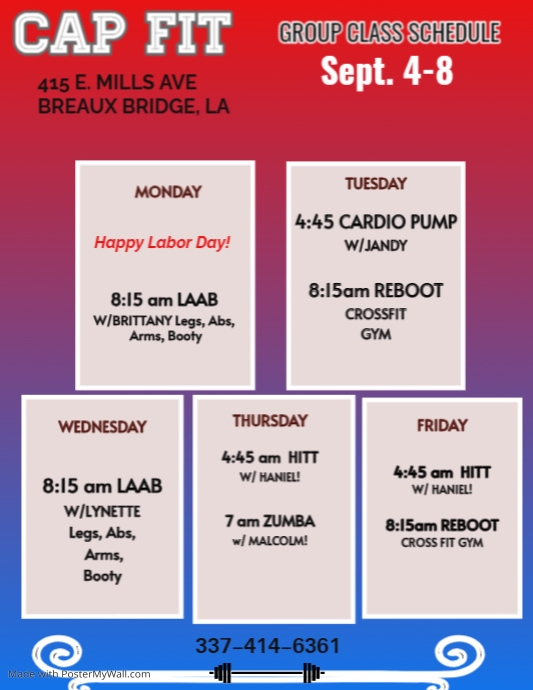 weekly class schedule | PosterMyWall