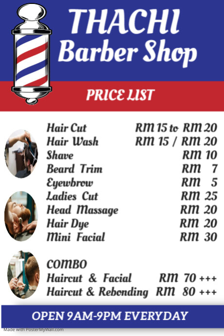 White and Blue Barber Shop Price List | PosterMyWall
