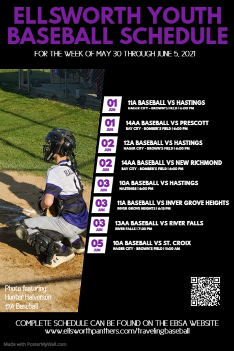 Baseball Weekly Schedule May 30-June5 | PosterMyWall