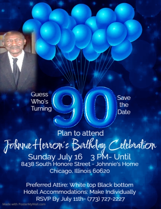 90th Birthday Party Invitation Blue Balloon Postermywall