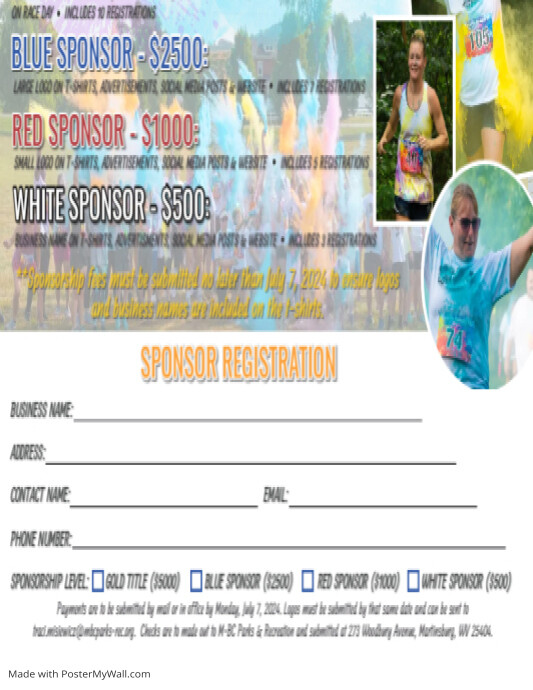2024 Color Me Berkeley 5k Color Run Sponsorship Form | PosterMyWall
