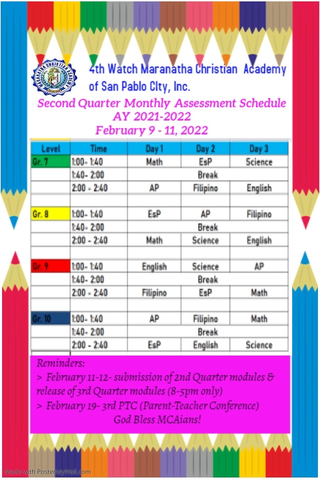 Copy of Copy of JHS Unit Test Schedule | PosterMyWall
