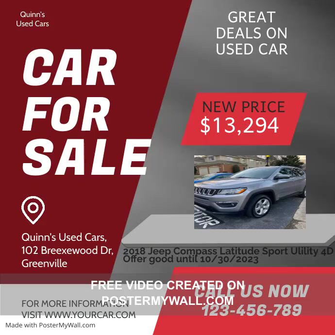Red and Grey Car for Sale Ad Square Video | PosterMyWall