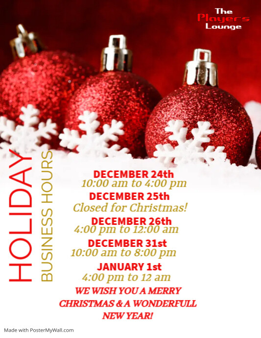 Holiday Opening Hours store sign | PosterMyWall