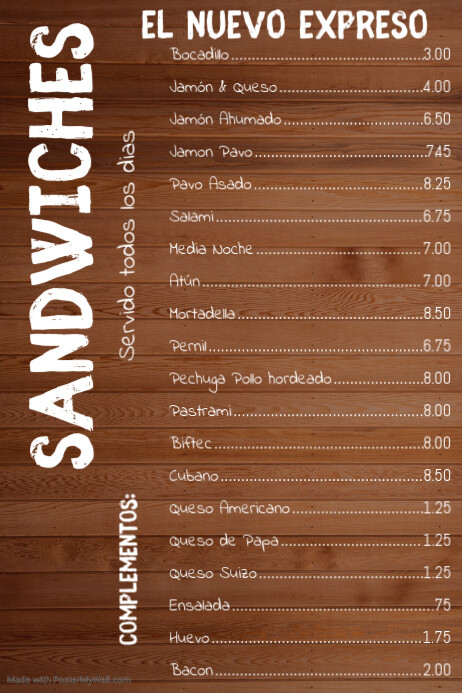 Copy of Sandwich Bar Snacks Menu Template | PosterMyWall