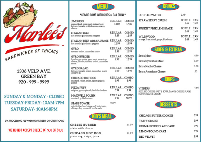 Marlee’s Menu | PosterMyWall