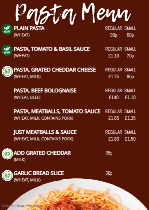 Pasta Restaurant Menu Template | PosterMyWall