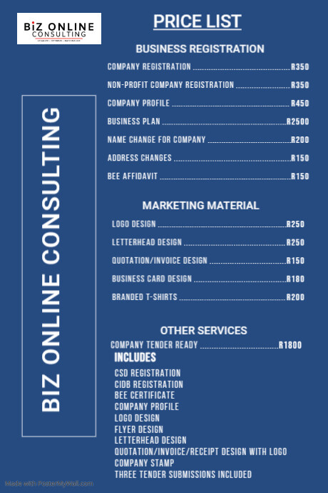 PRICE LIST - BIZ ONLINE | PosterMyWall