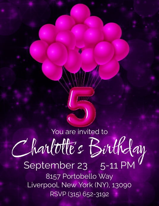 5th birthday party invitation blue balloon Template | PosterMyWall