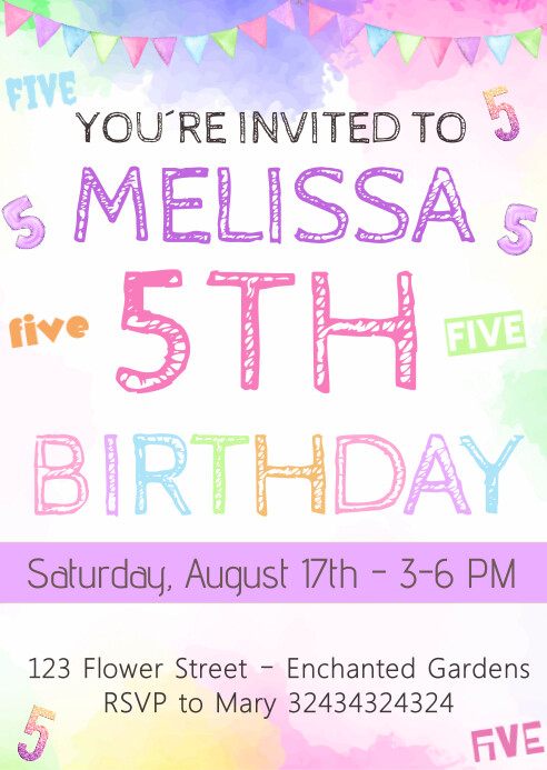 5TH Girl Birthday Invitation Template | PosterMyWall