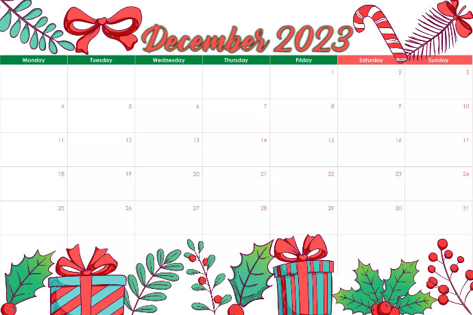 December 2023 Calendar Printable Template | PosterMyWall