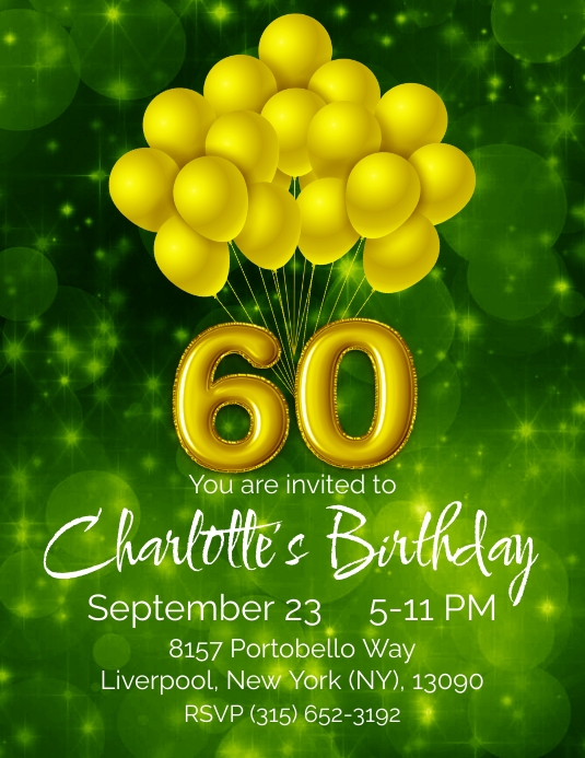 60th birthday party invitation blue balloon Template | PosterMyWall