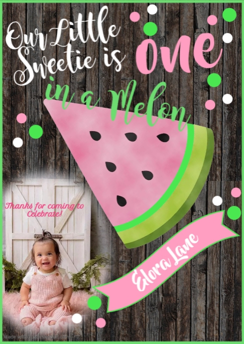 One is a Melon Birthday Invitation | PosterMyWall