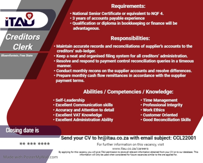 Creditors Clerk - CCL | PosterMyWall