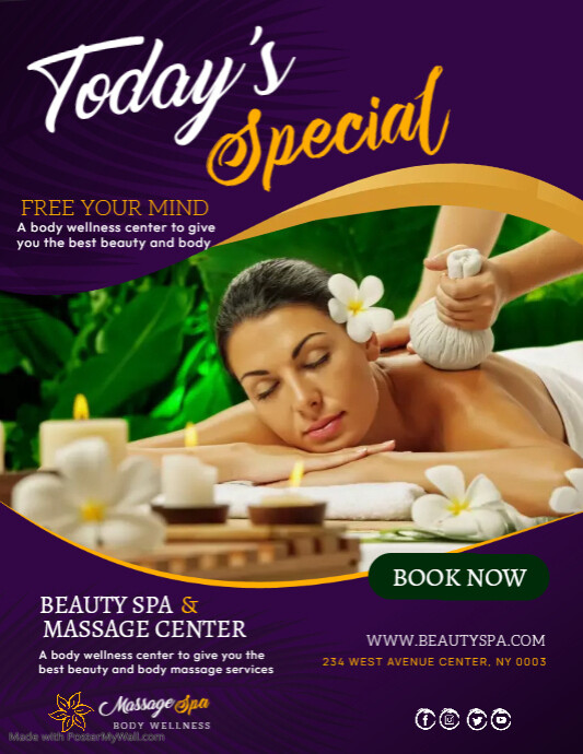 Massage And Beauty Spa Center Poster Design Postermywall