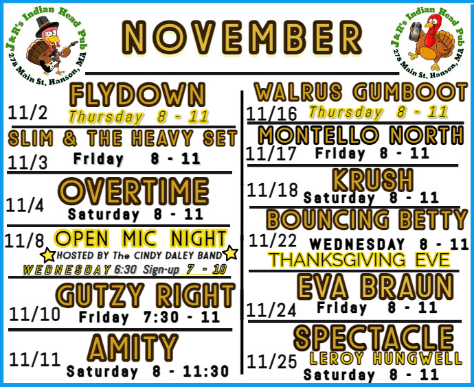 22 X 18 NOVEMBER Schedule | PosterMyWall