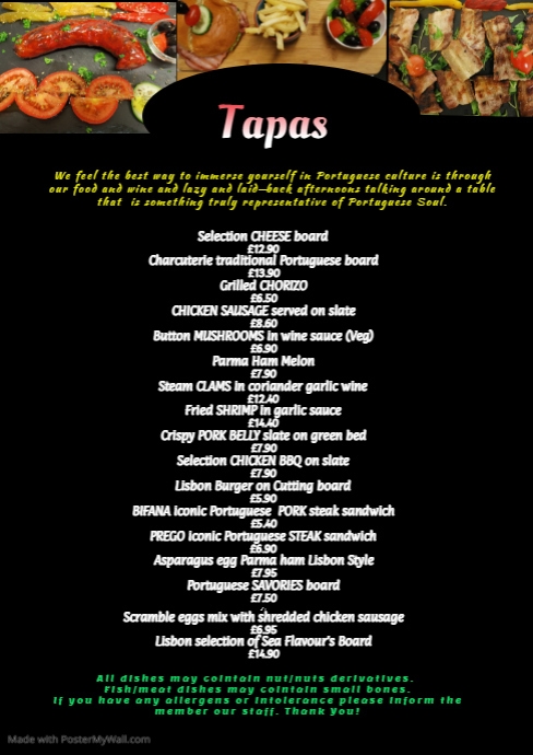 Copy of Copy of Tapas Bar Restaurant Menu Template | PosterMyWall