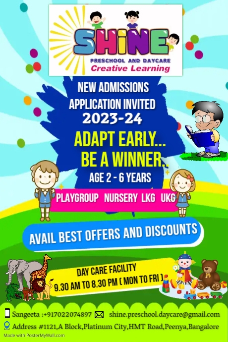 PRE-SCHOOL KINDERGARDEN FLYER Template | PosterMyWall