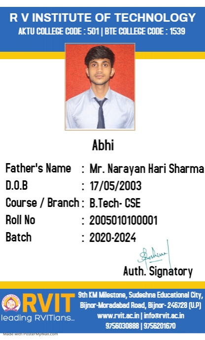 RVIT Student ID Card | PosterMyWall